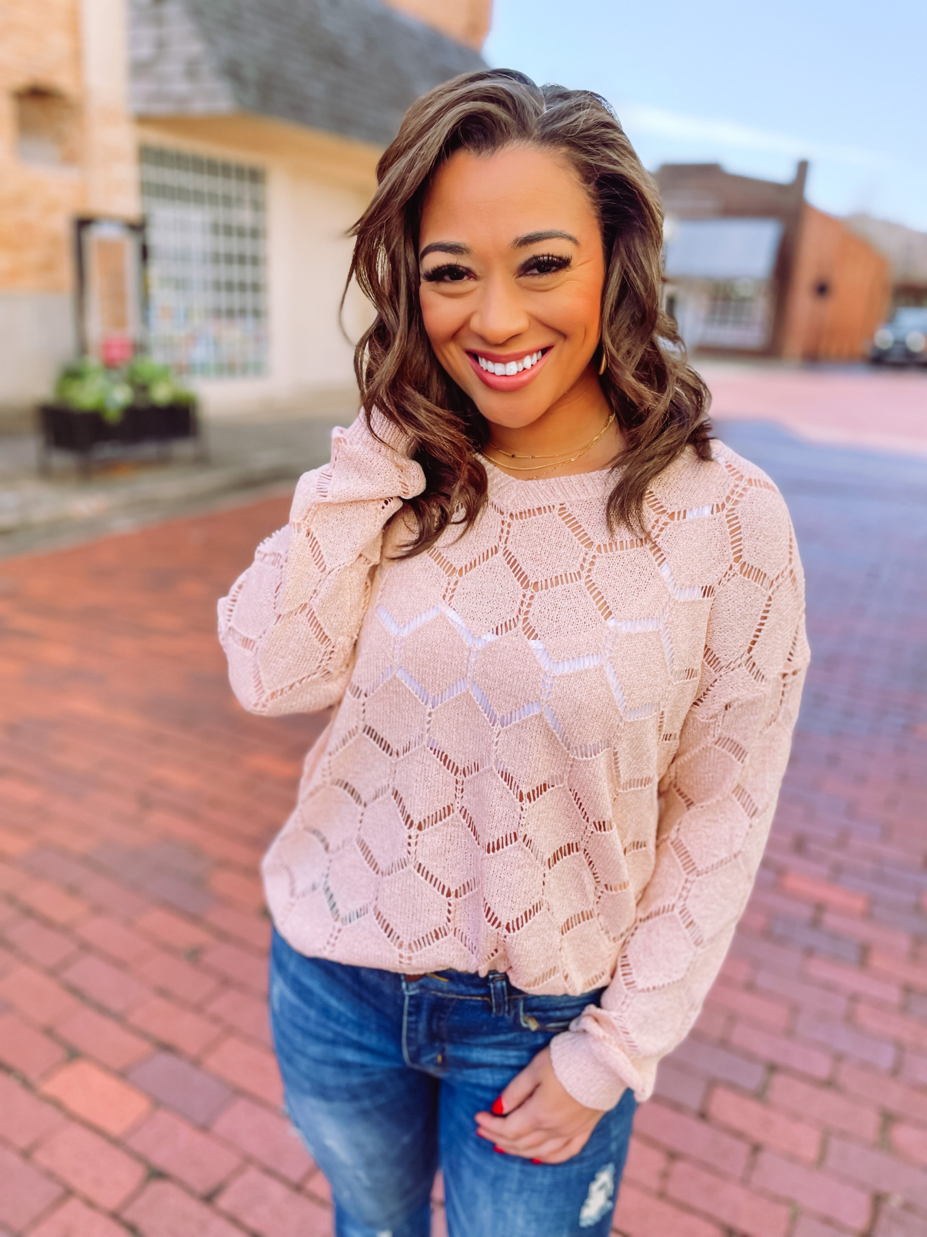 Chandler Honey Combs Print Sheer Sweater